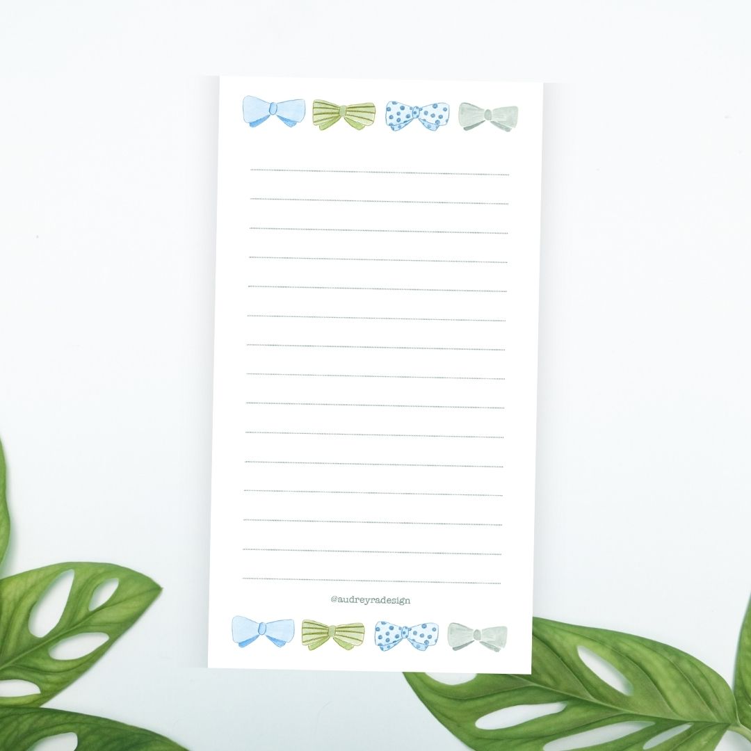 green and blue bowties notepad – Audrey Ra Design Shop
